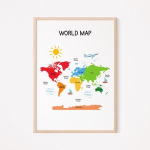 Printable Kids World Map, Continents Oceans Educational Chart, World ...