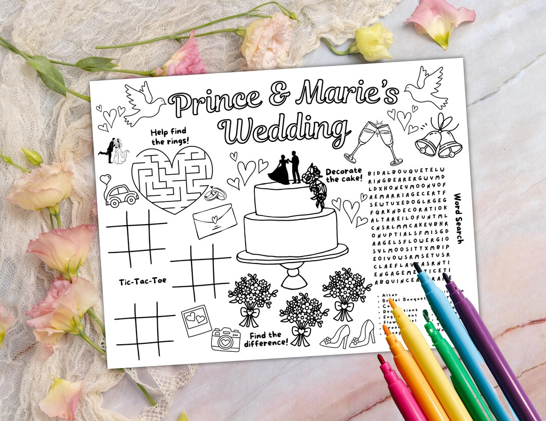 Wedding Printable for Kids, Personalized Activity Mat Reception Game ...