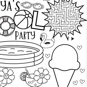 Pool Party Activity Sheet, Summer Birthday Party Favor, Kids Pool Party ...