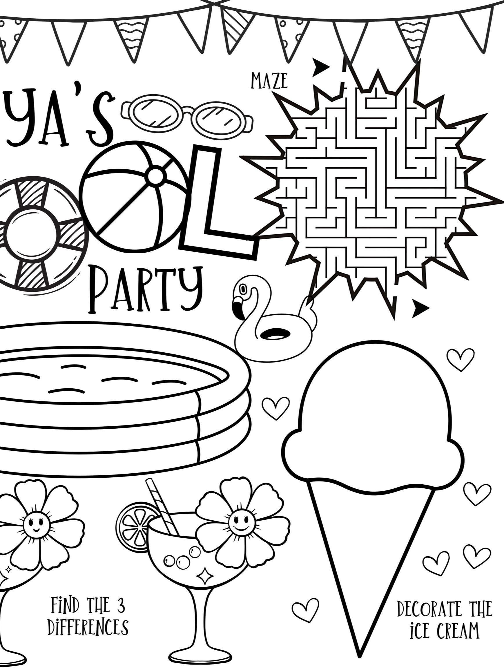 Pool Party Activity Sheet, Summer Birthday Party Favor, Kids Pool Party ...