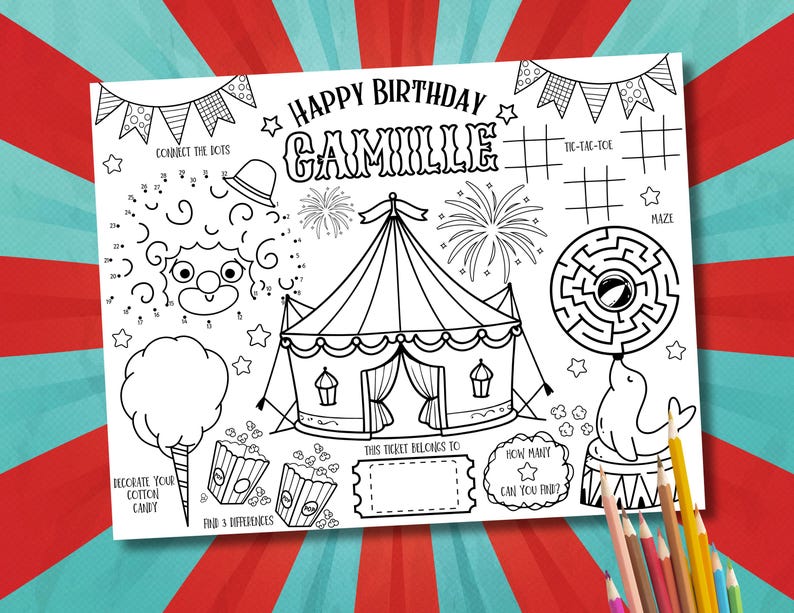 Editable Circus Placemat, Carnival Coloring Page, Circus Coloring ...
