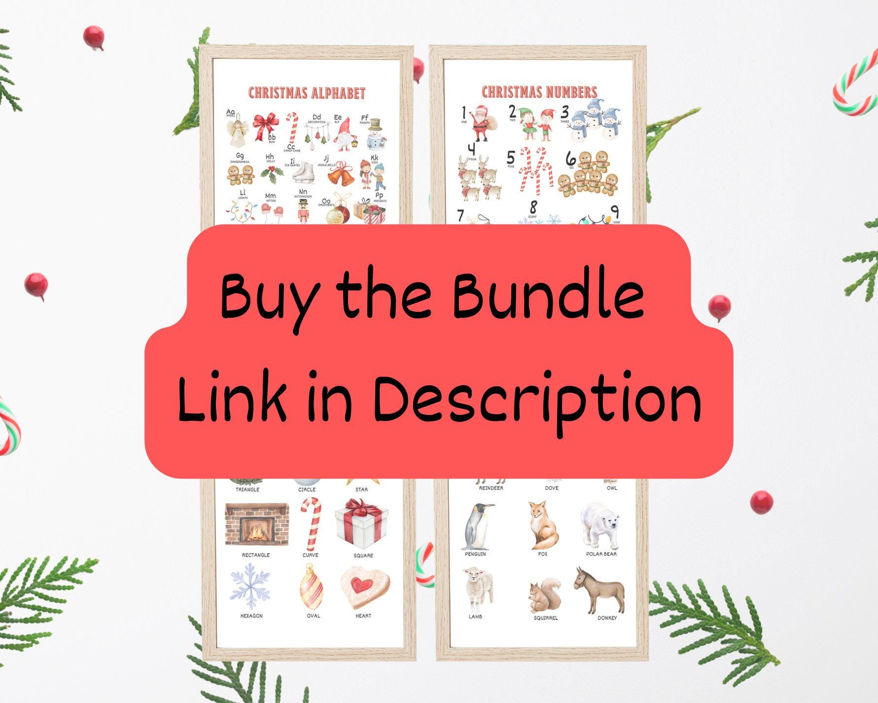 Christmas ABC Alphabet Letters Educational Poster, Wall Art Kids Decor ...