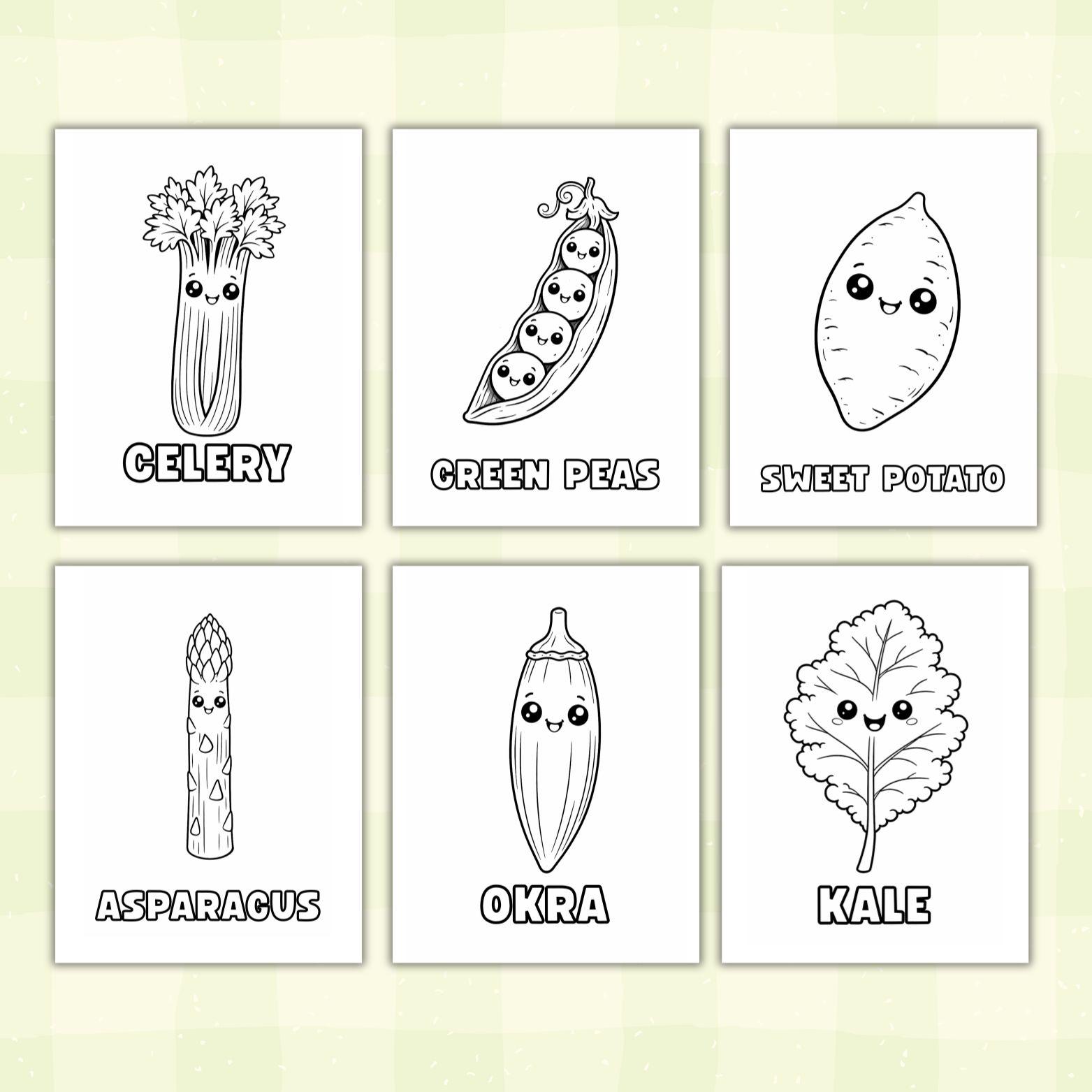 50 Fruits and Vegetables Coloring Pages, Fruits Coloring Book ...