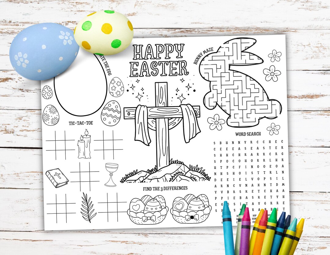 Easter Coloring Page for Kids, Easter Sunday Coloring Placemat, Jesus ...