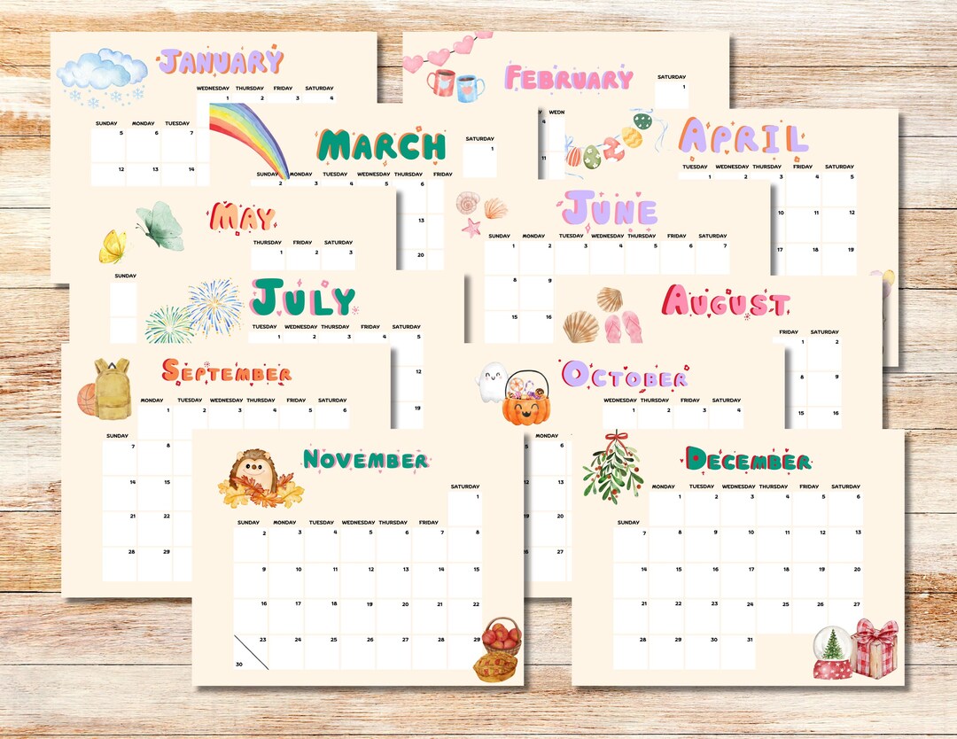 2025 Printable Kids Calendars, Homeschool Preschool Wall Calendar ...