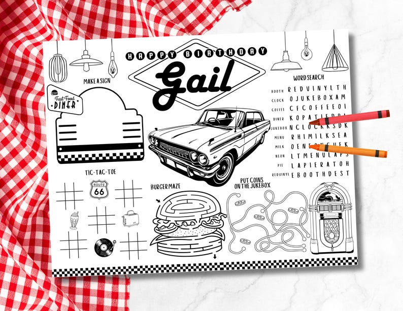 Retro Diner Coloring Placemat, American Diner Coloring Page, Kids Retro ...