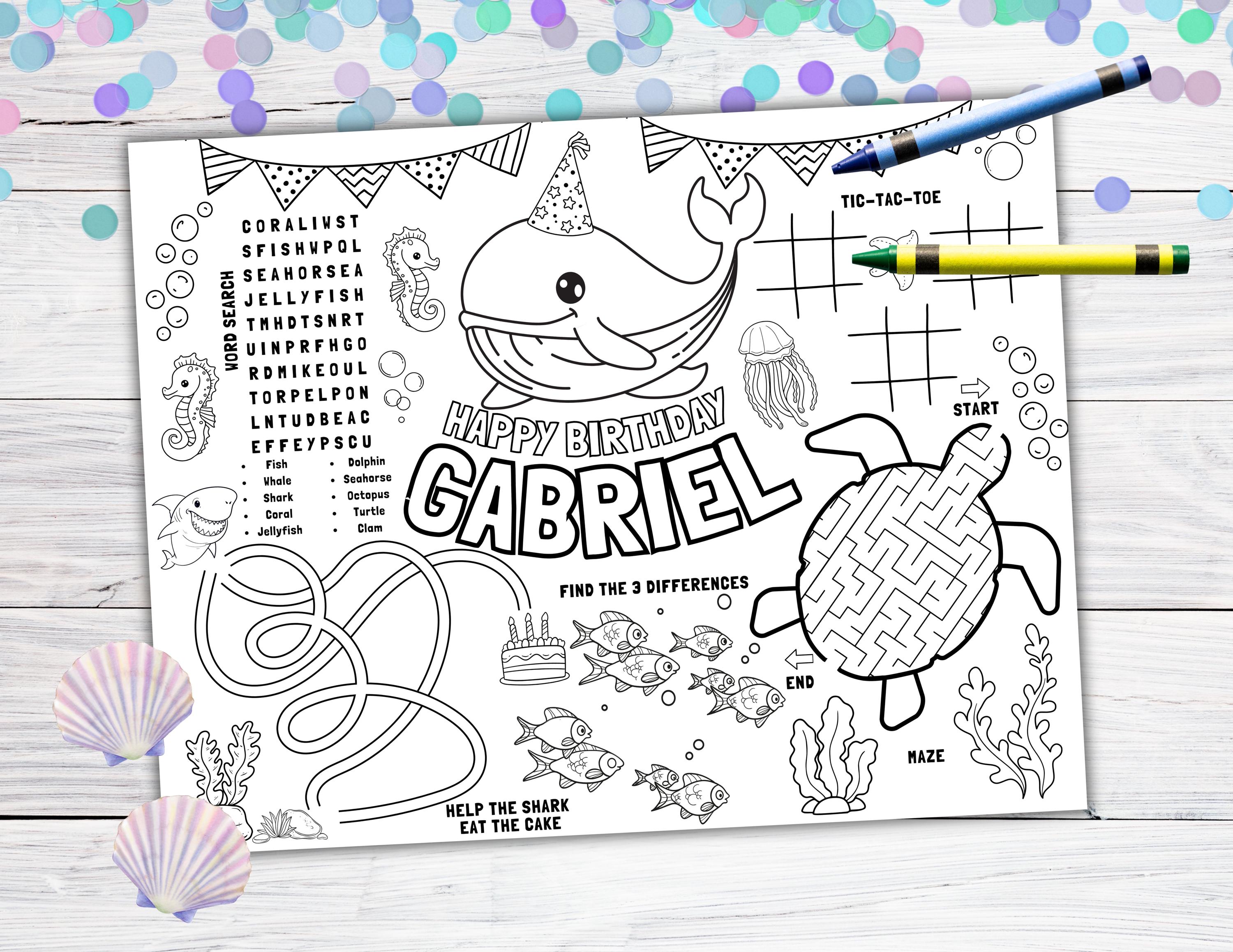 Under the Sea Birthday Party Placemat, Ocean Animal Coloring, Sea ...