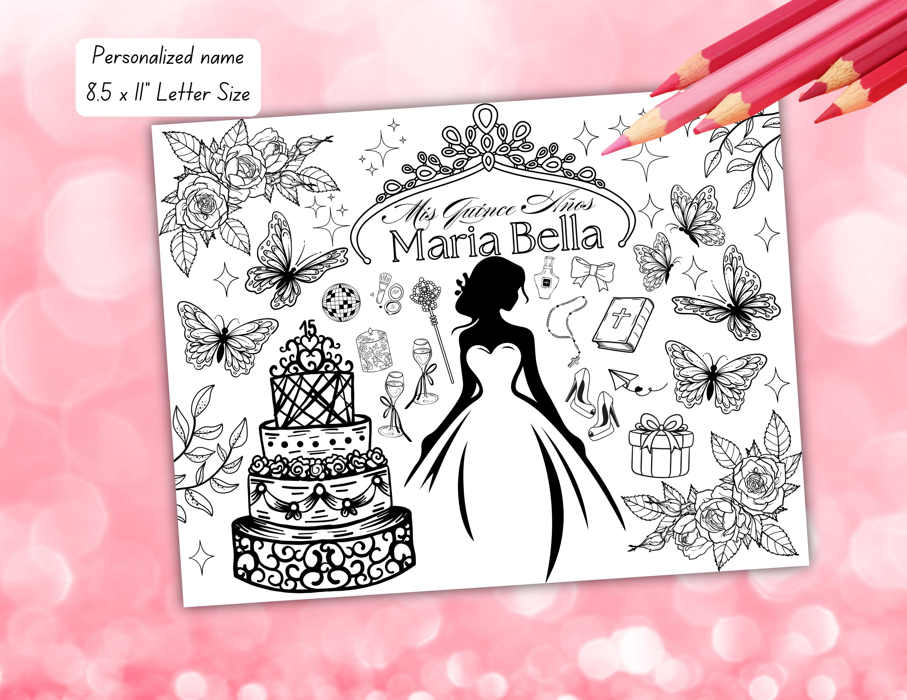Quinceañera Printable Placemat, Quinceanera Coloring Page, Quince ...