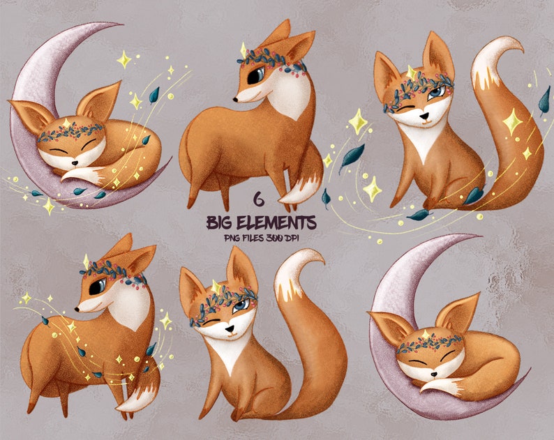 Celestial Fox Clipart Botanical Clipart Fox Illustration - Etsy