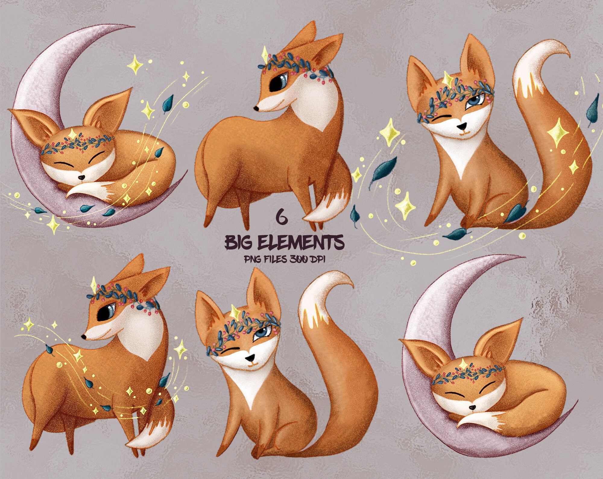 Celestial Fox Clipart Botanical Clipart Fox Illustration - Etsy