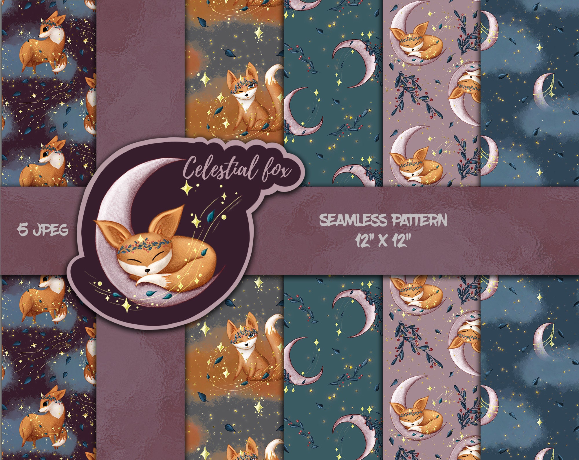 Moon Digital Paper, Seamless Files, Celestial Paper Pack, Seamless ...