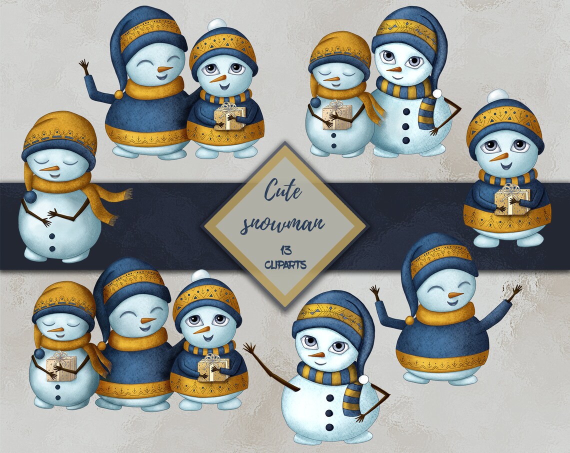 Digital Snowman Clipart, Snowman Face, Snowman Couple, Winter Clip Art ...