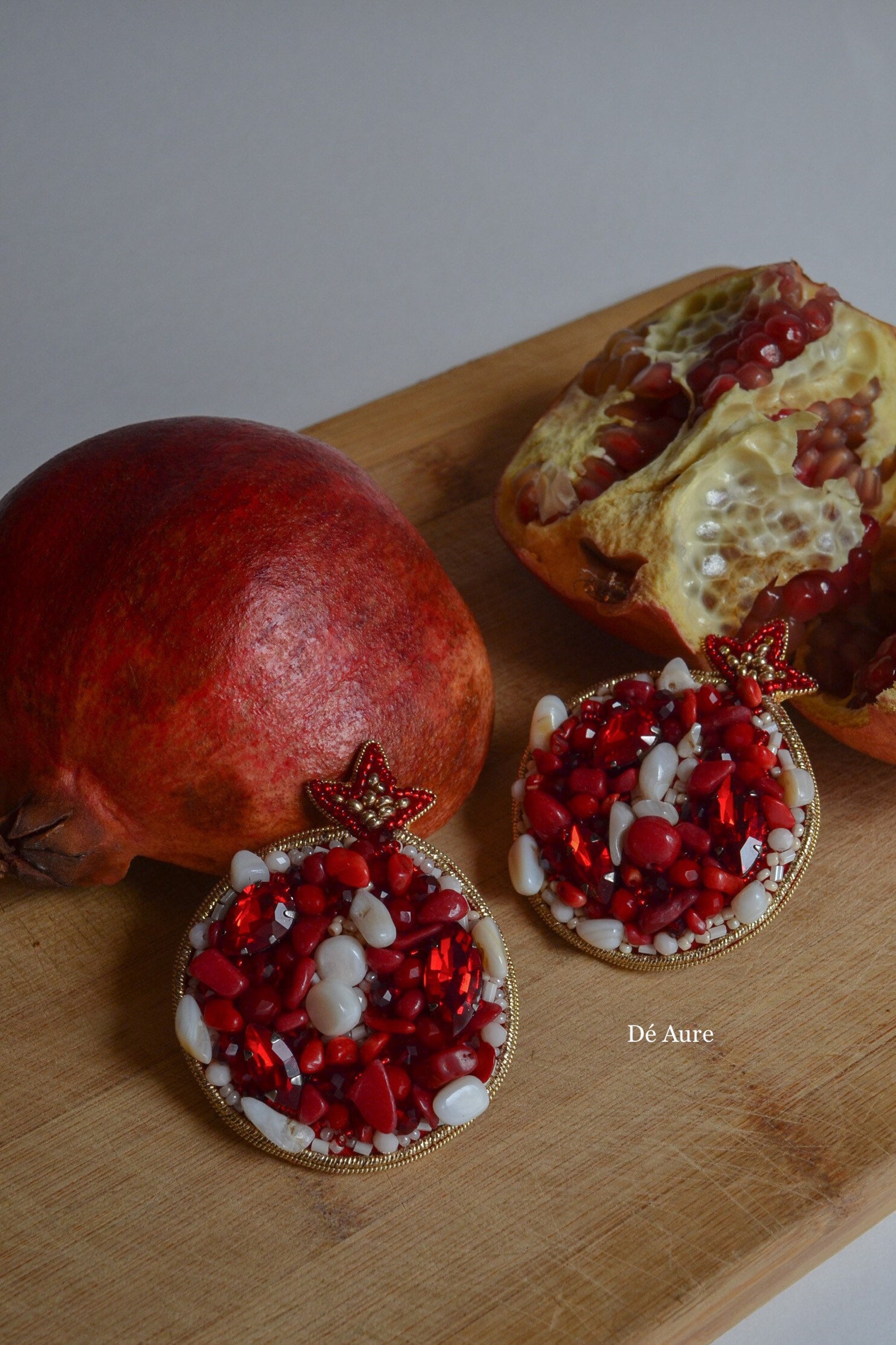 Pomegranate Pin Fruit Brooch Gift for Her Natural Stone Coral Pearl ...
