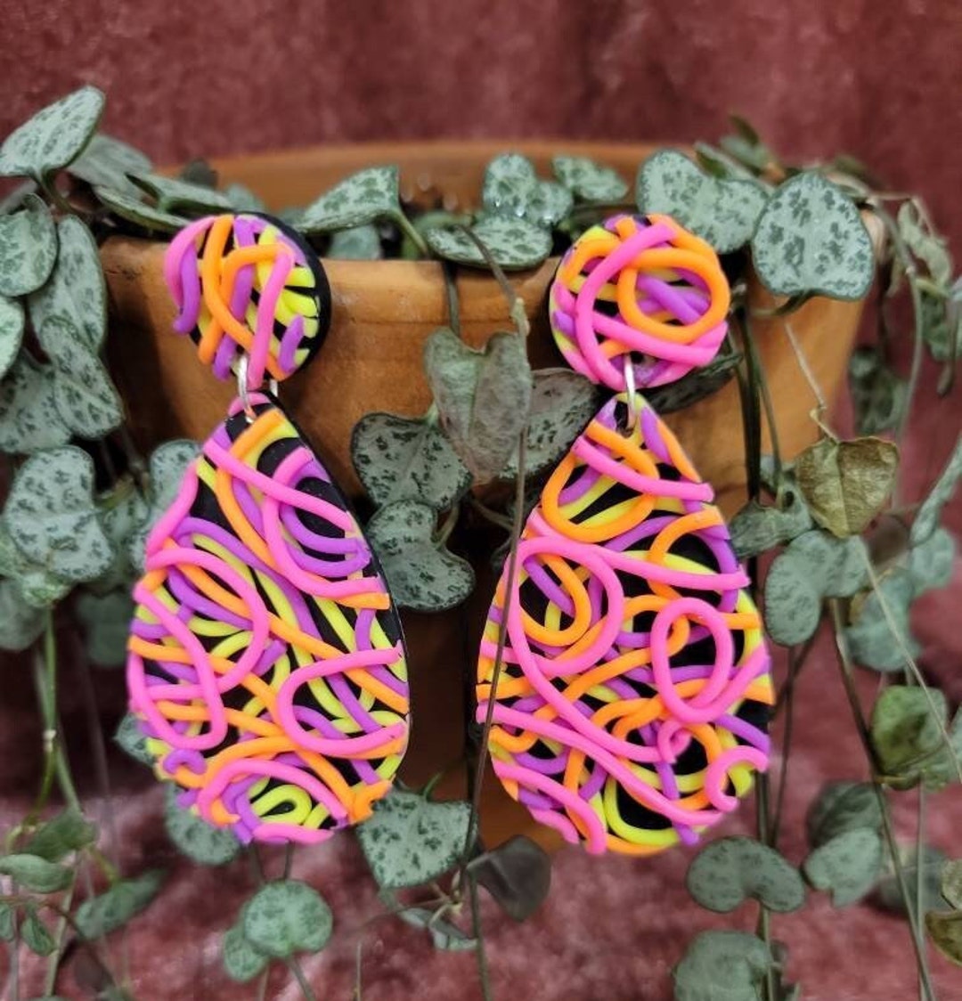 Multi-colored Neon Chandelier Earrings, Woman's Bright Colored Earrings ...