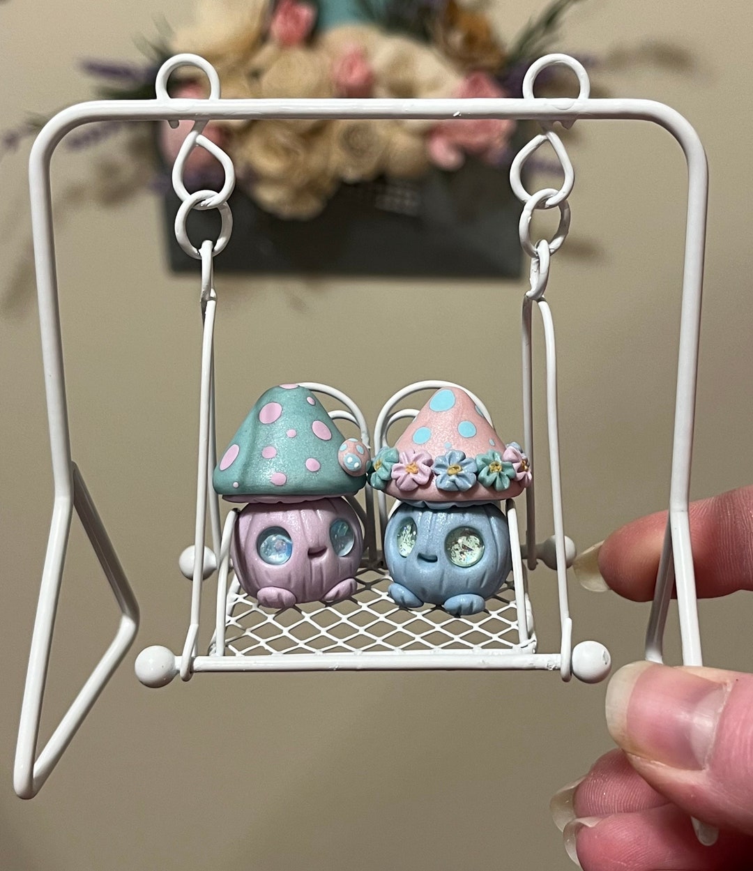 Misty and Leo the Swinging Mushlings Clay Sculpture - Etsy