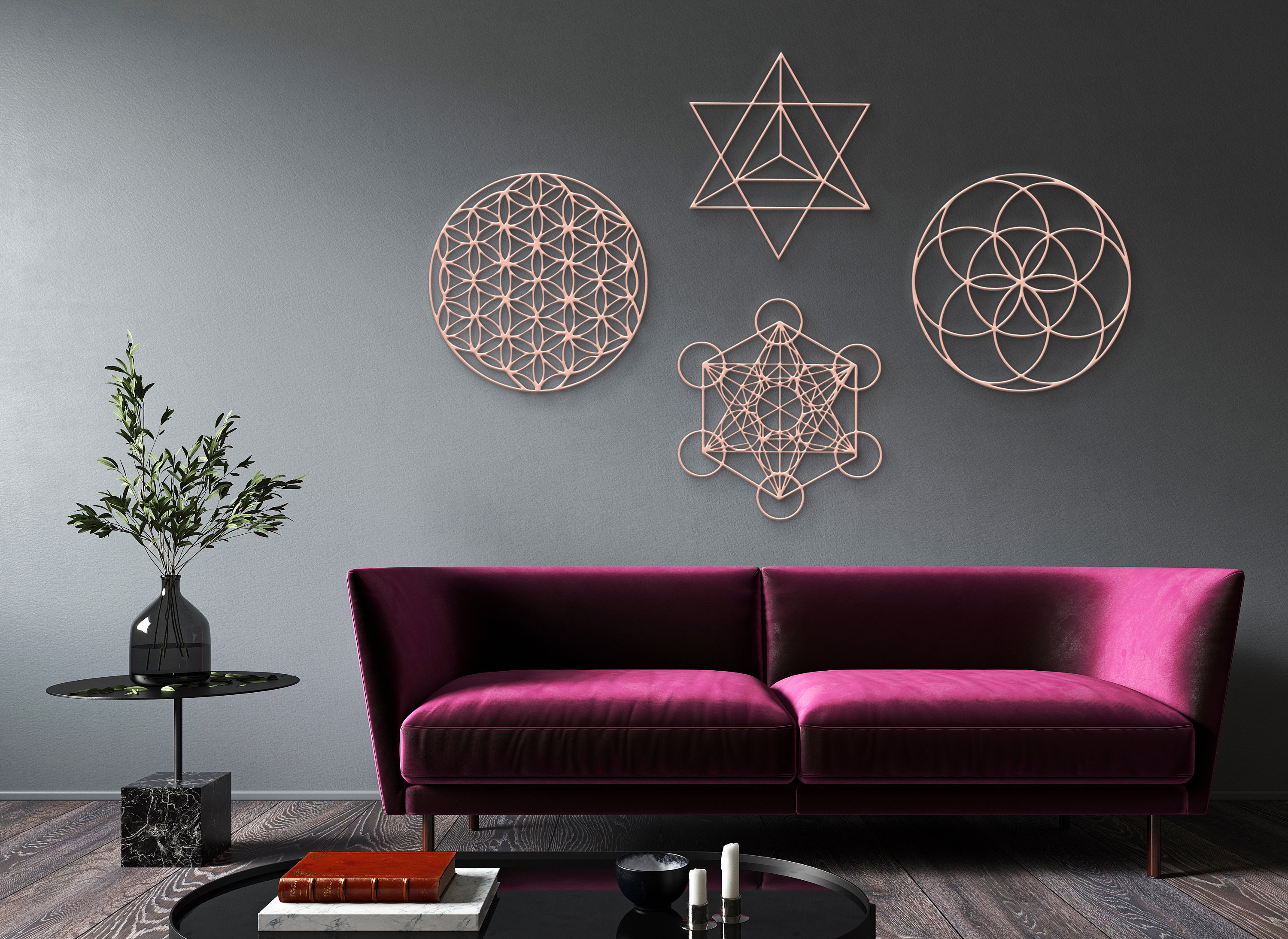 Sacred Geometry Metal Wall Art Set of 4, Sacred Geometry Metal Sign ...