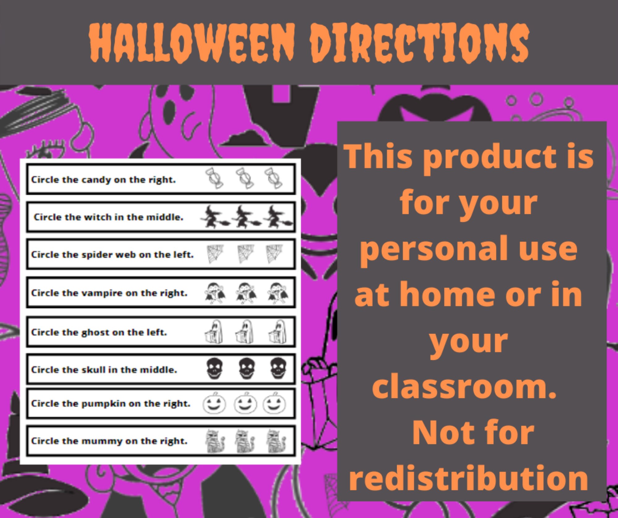 Halloween Printable Following Directions Activity Halloween | Etsy