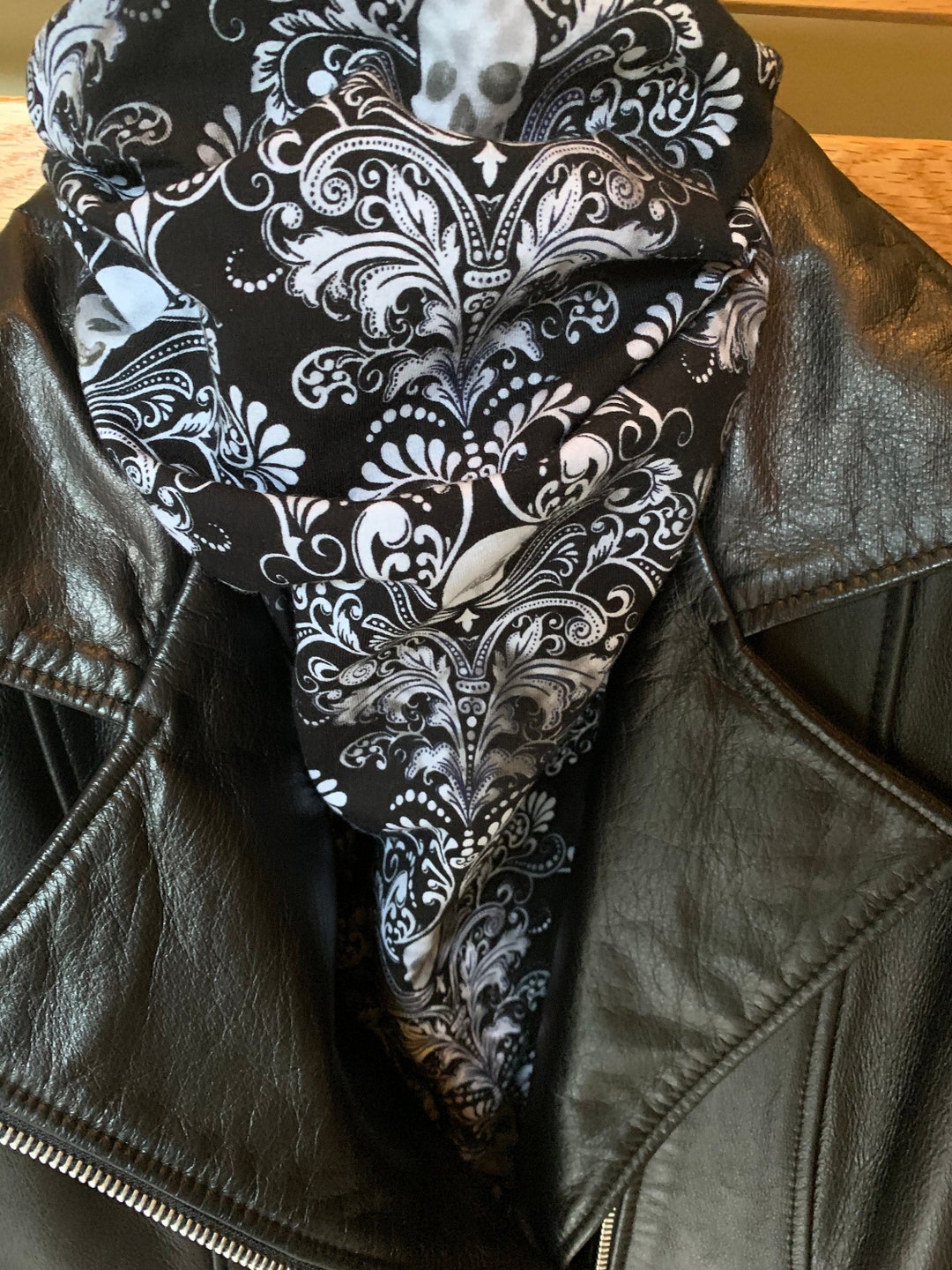 Black White Skull Fleece Cowl, Biker Scarf, Men Gift, Unisex Scarf ...