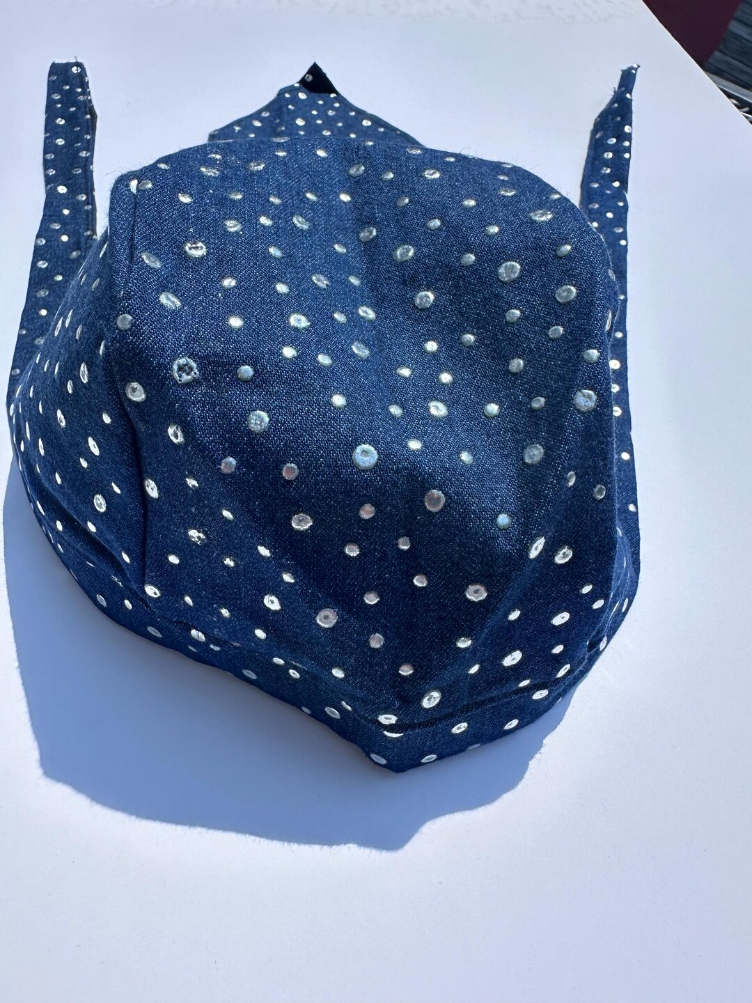 Denim Silver Dot, Doo Rag, Biker Bandana, Motorcycle Cap, Chemo ...