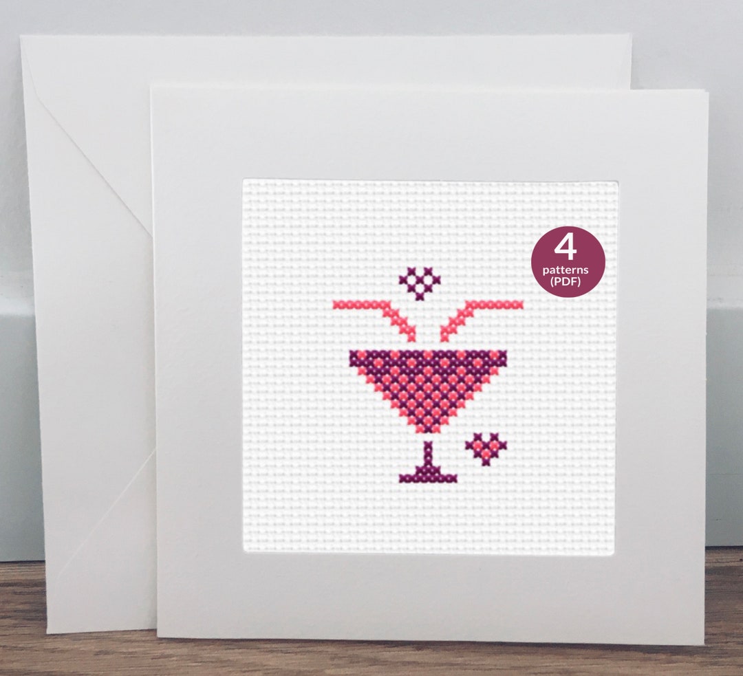Cocktail Cross Stitch Pattern – Set of 4 Small Cocktail Drink Cross ...