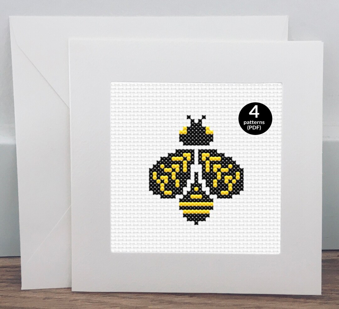 Small Bee Cross Stitch Pattern, Bumble Bee Cross Stitch, Set of 4 Tiny ...