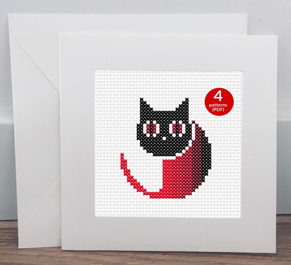 4 Small Cat Cross Stitch Patterns in Different Color - Etsy