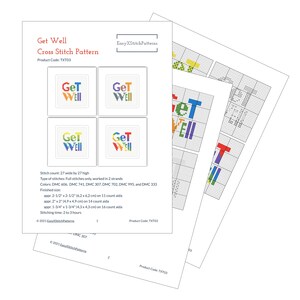 Get Well Cross Stitch Pattern, DIY Get Well Card in Rainbow Colors - Etsy