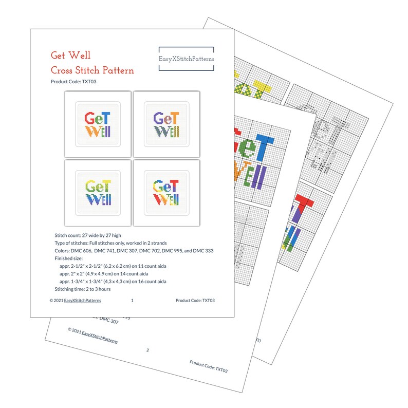 Get Well Cross Stitch Pattern, DIY Get Well Card in Rainbow Colors - Etsy