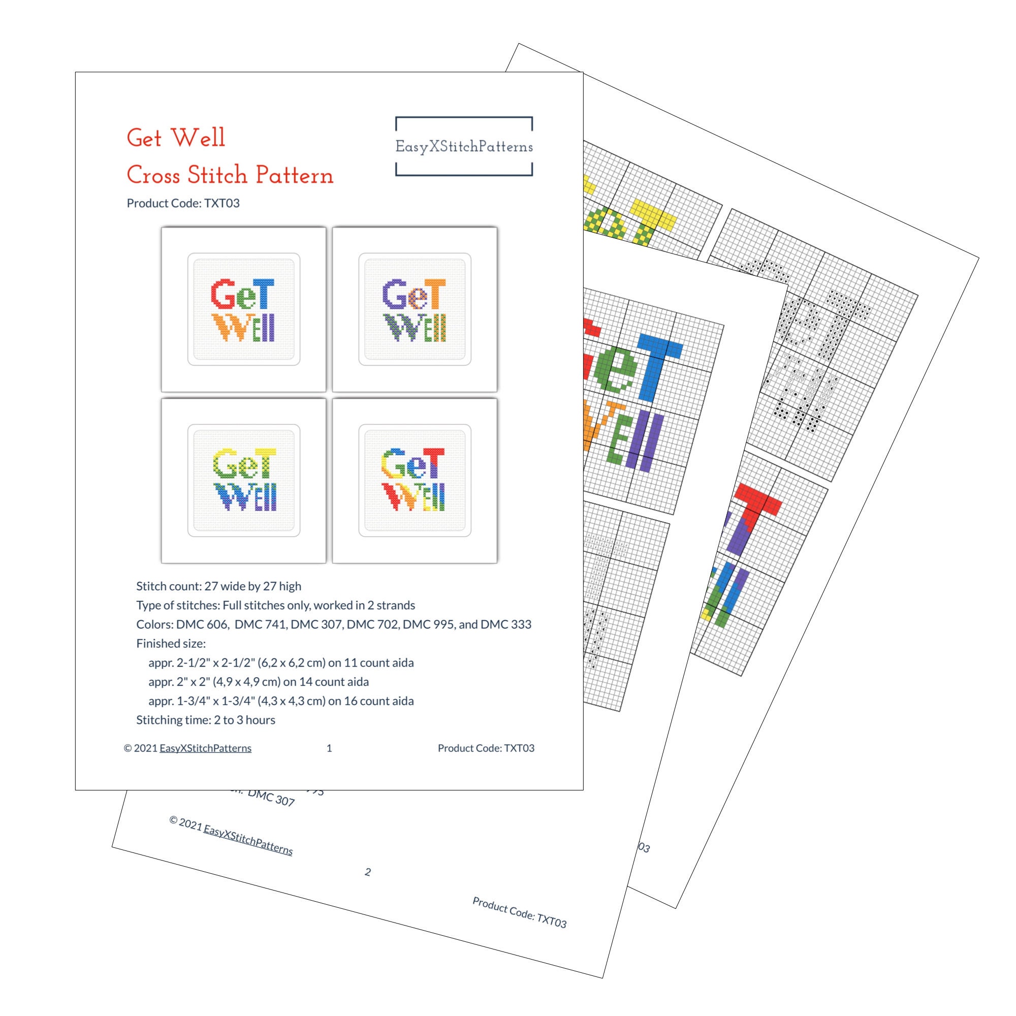 Get Well Cross Stitch Pattern, DIY Get Well Card in Rainbow Colors - Etsy