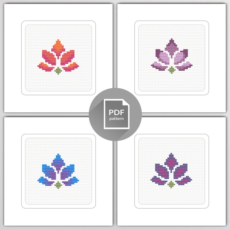 Lotus Flower Cross Stitch Pattern, 4 Small Floral Patterns for Cross ...