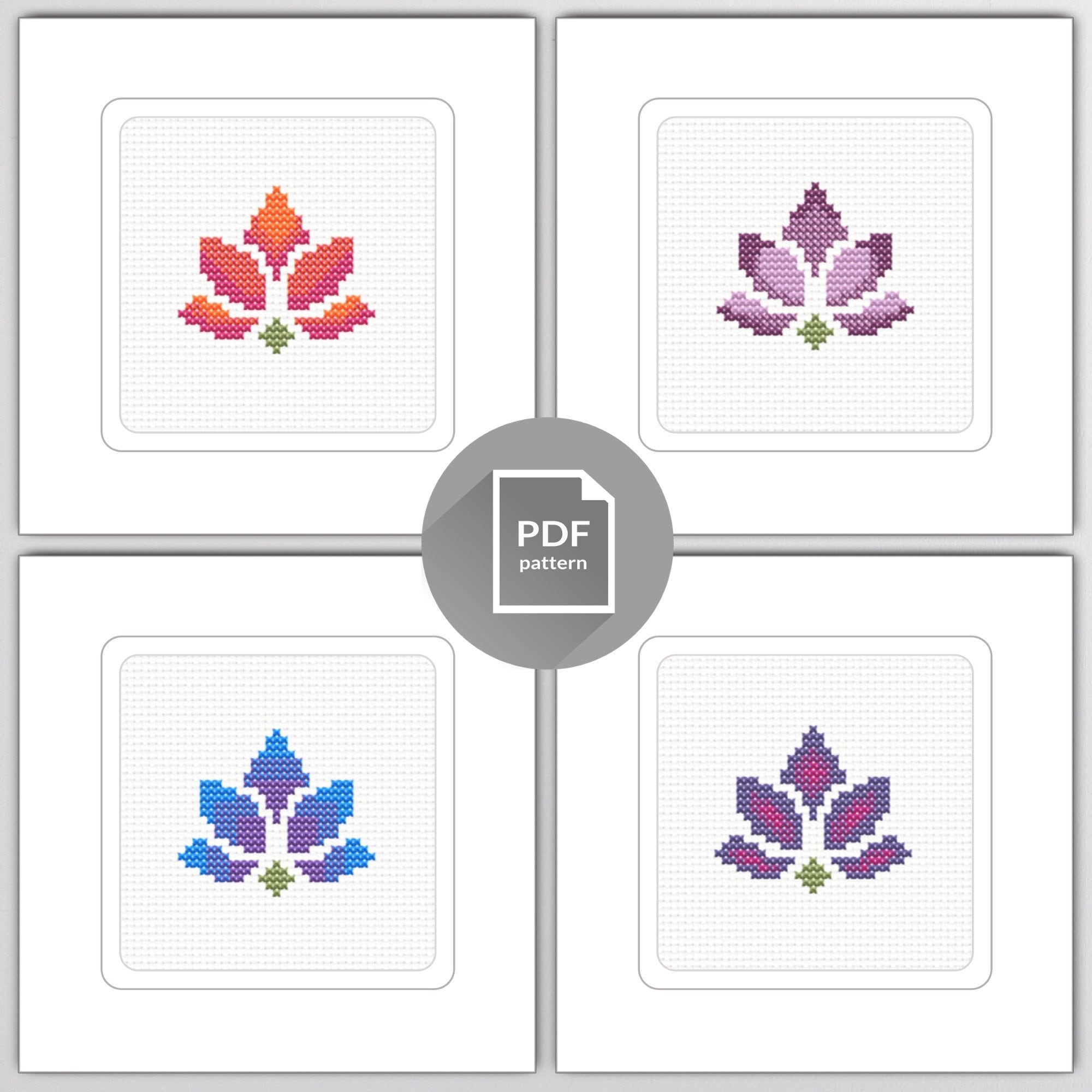 Lotus Flower Cross Stitch Pattern, 4 Small Floral Patterns for Cross ...