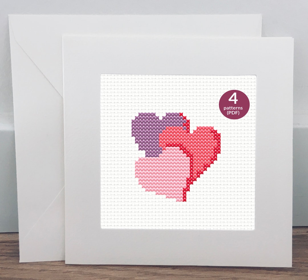 4 Small Heart Cross Stitch Patterns for Beginners - Etsy