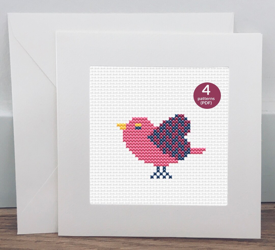 4 Mini Bird Cross Stitch Pattern for Beginners in Different Color ...