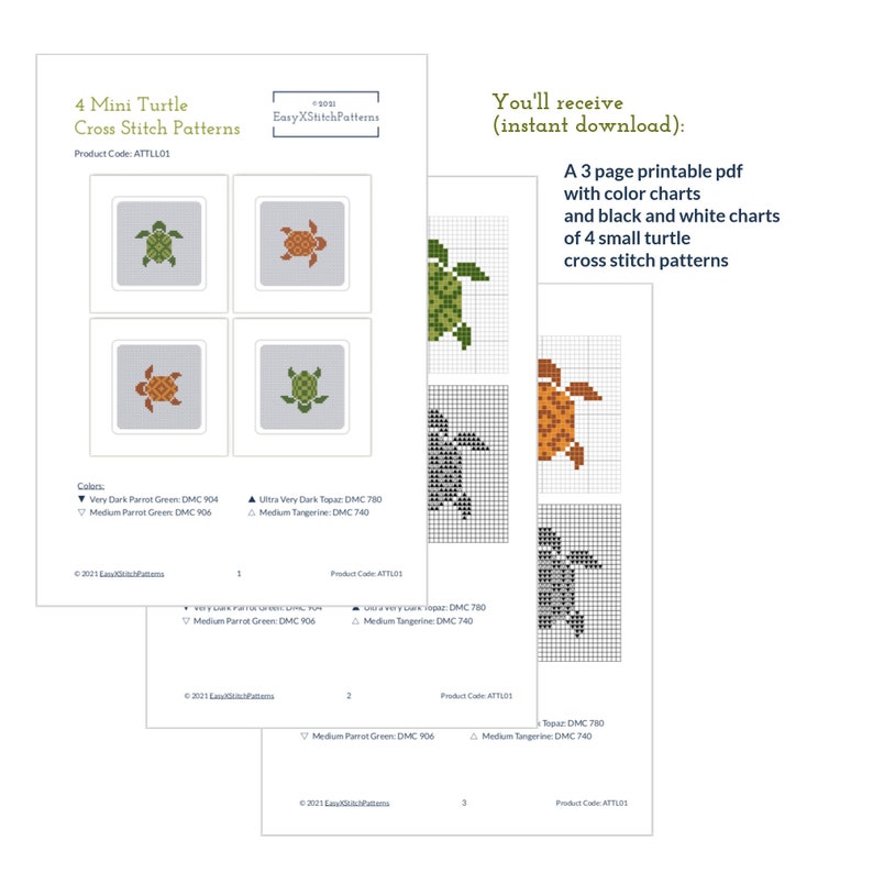 Mini Turtle Cross Stitch Patterns Small Animal Cross Stitch - Etsy
