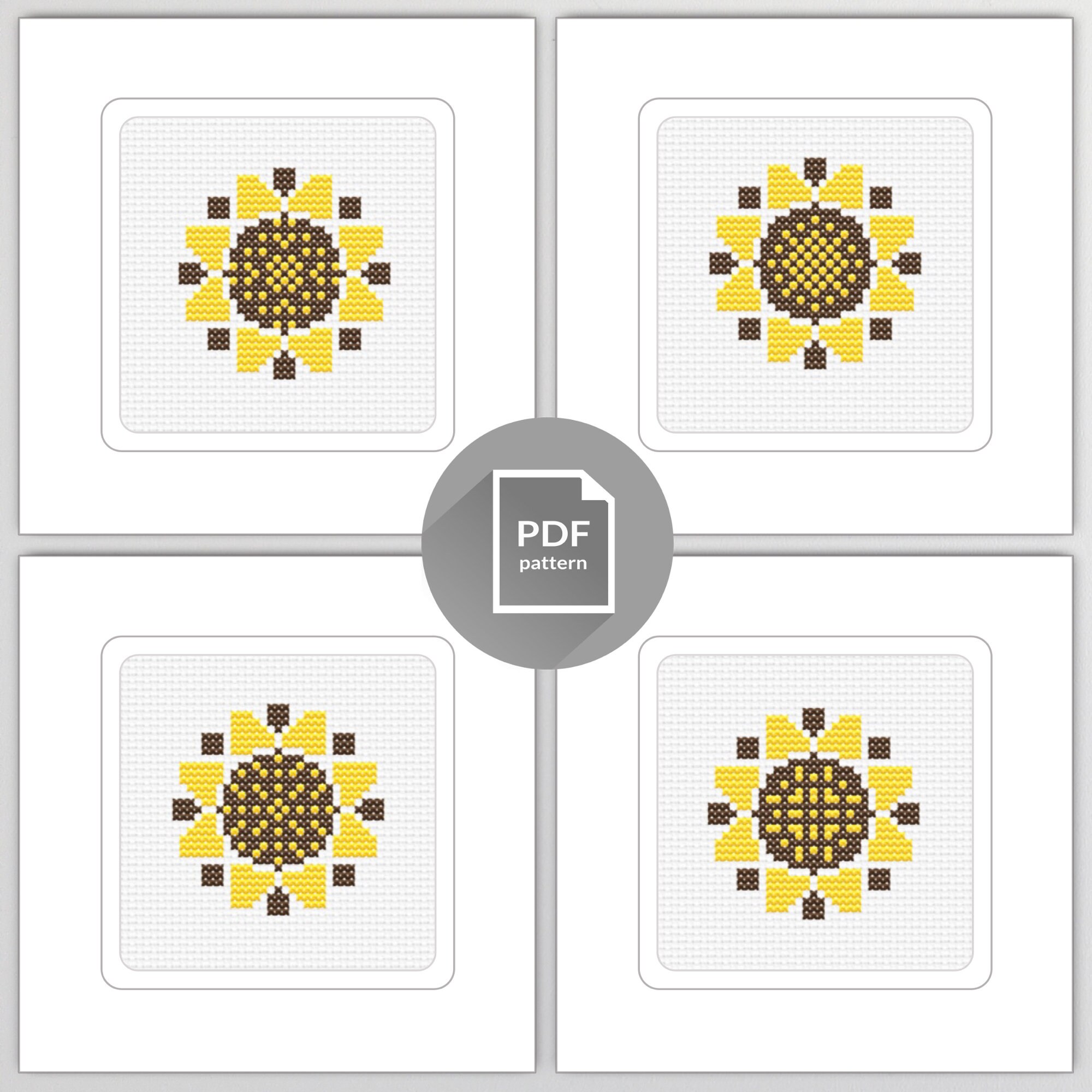 Simple Sunflower Cross Stitch Pattern, Set of 4 Small Flower Patterns ...