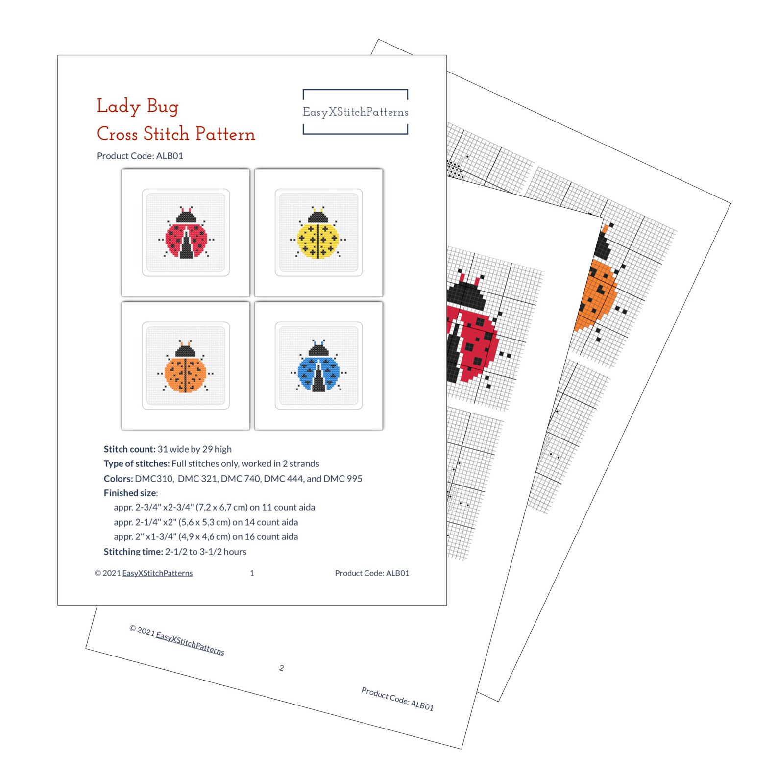 4 Small Lady Bug Cross Stitch Patterns for Kids and Beginners - Etsy
