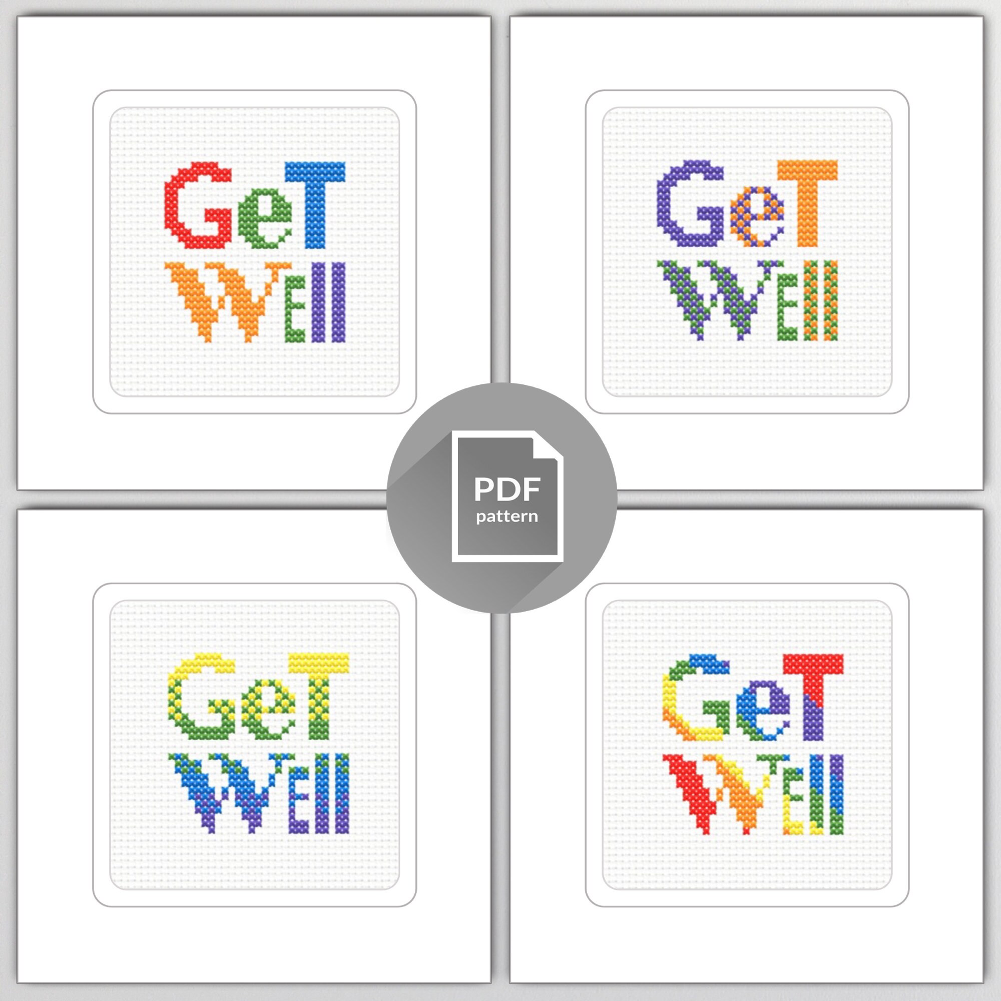 Get Well Cross Stitch Pattern, DIY Get Well Card in Rainbow Colors - Etsy