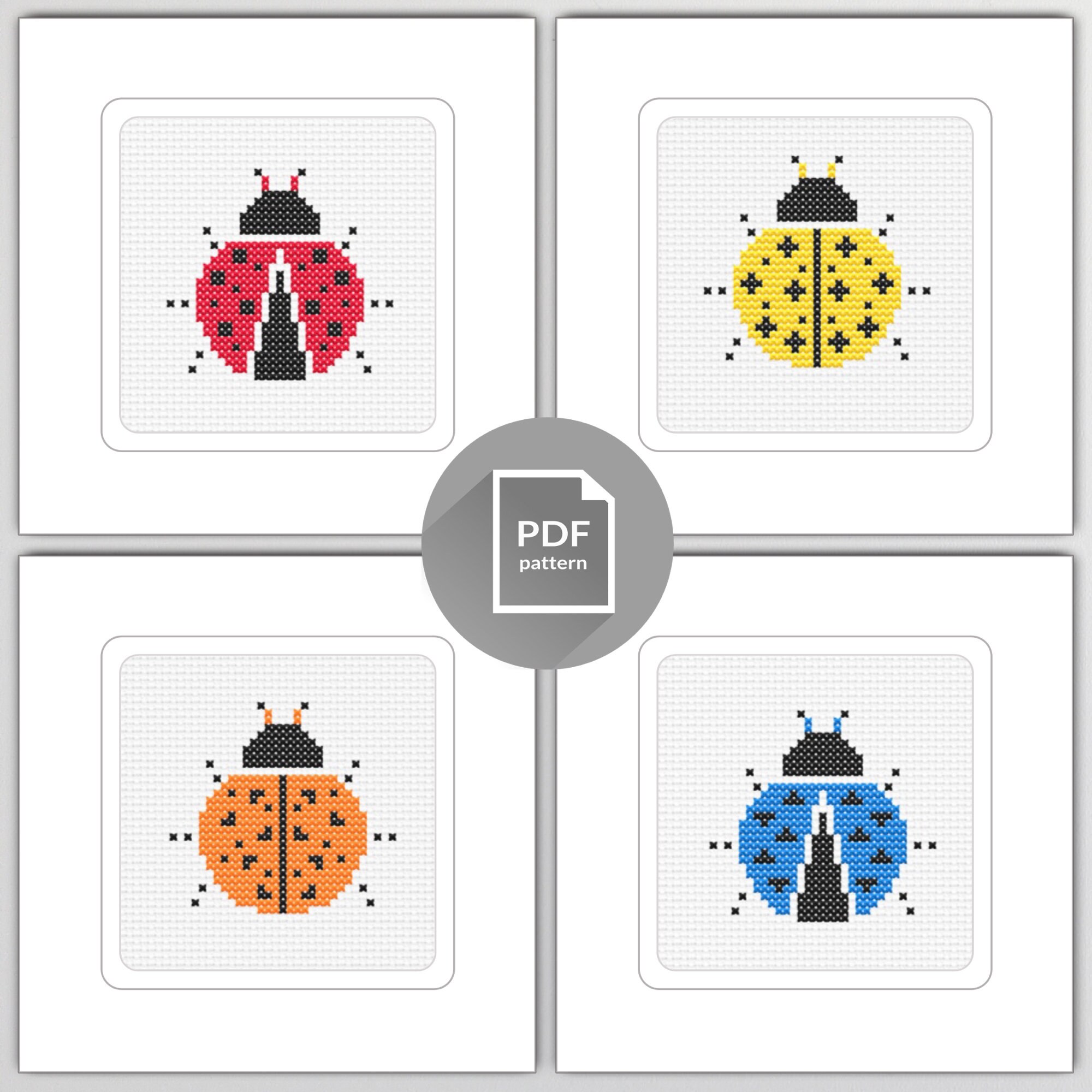 4 Small Lady Bug Cross Stitch Patterns for Kids and Beginners - Etsy