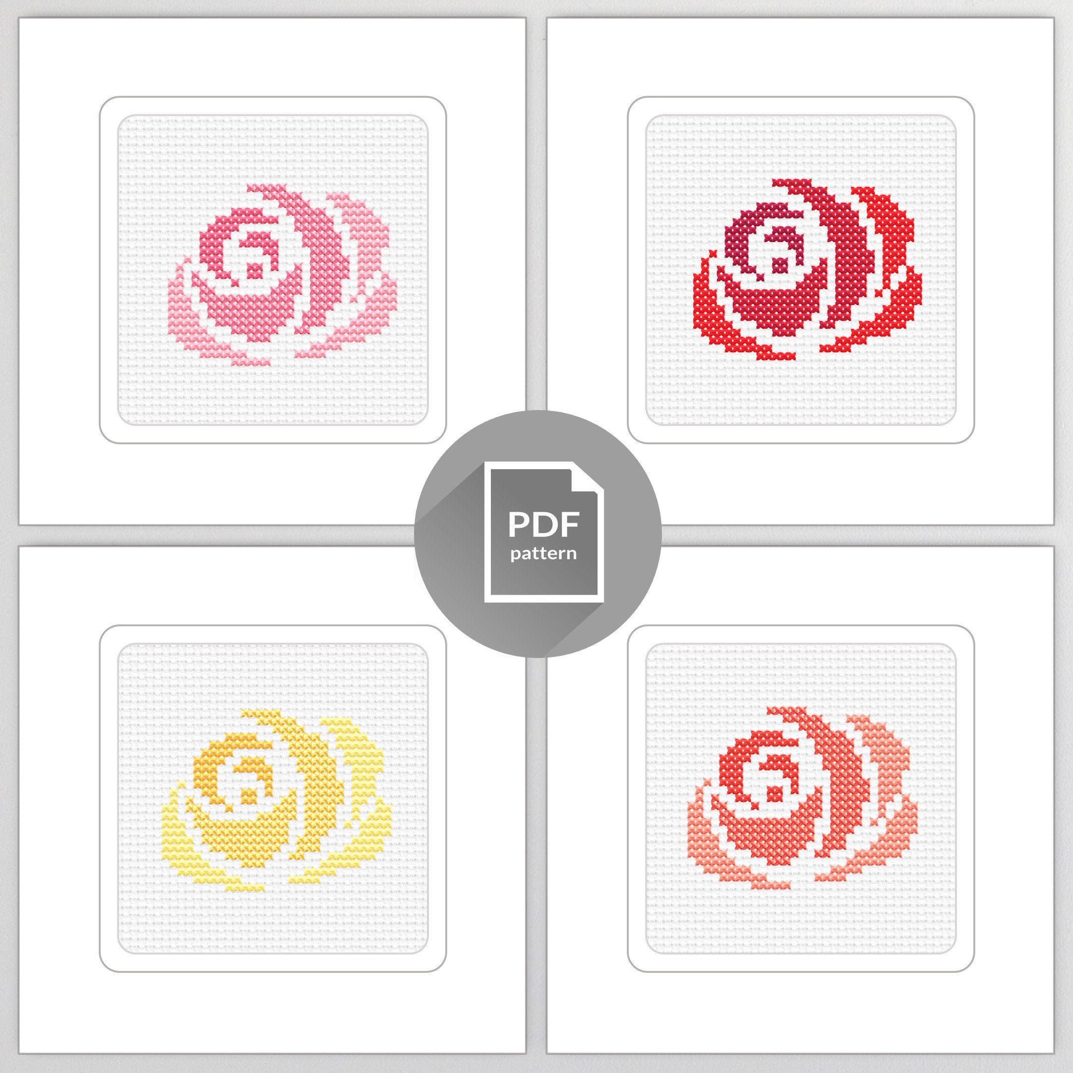 Small Cross Stitch Roses Set of 4 Easy Cross Stitch Flower - Etsy