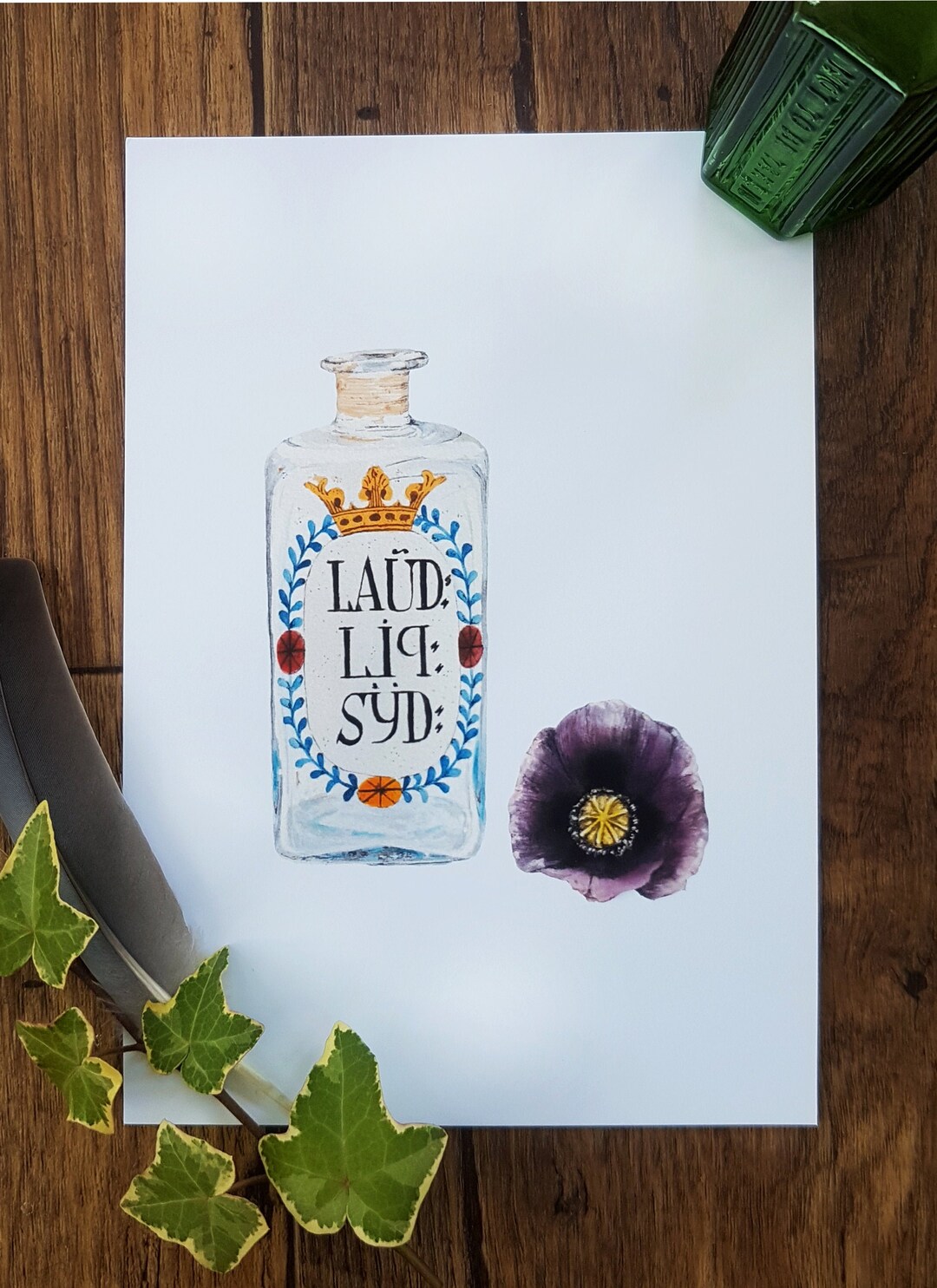 Laudanum Apothecary Poison Bottle and Opium Poppy Watercolour Print ...
