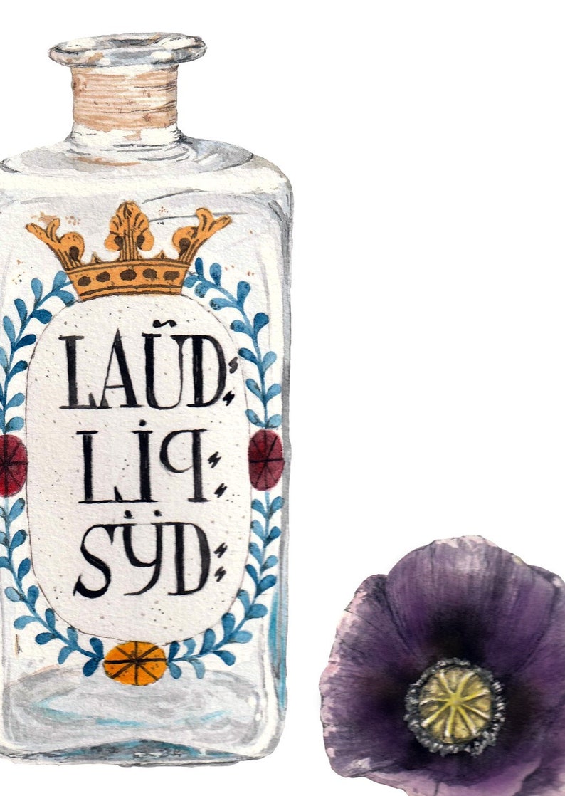 Laudanum Apothecary Poison Bottle and Opium Poppy Watercolour Print ...