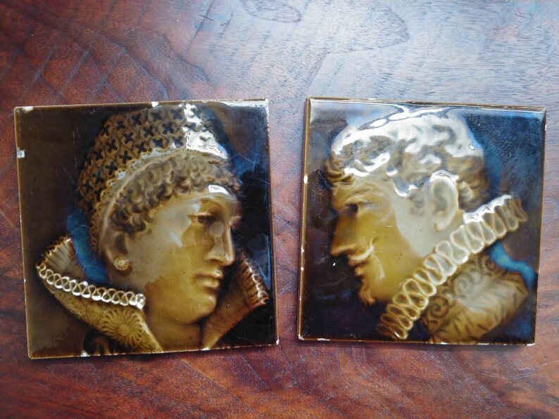 Antique Ceramic Glazed Fireplace Tiles Portraits - Etsy