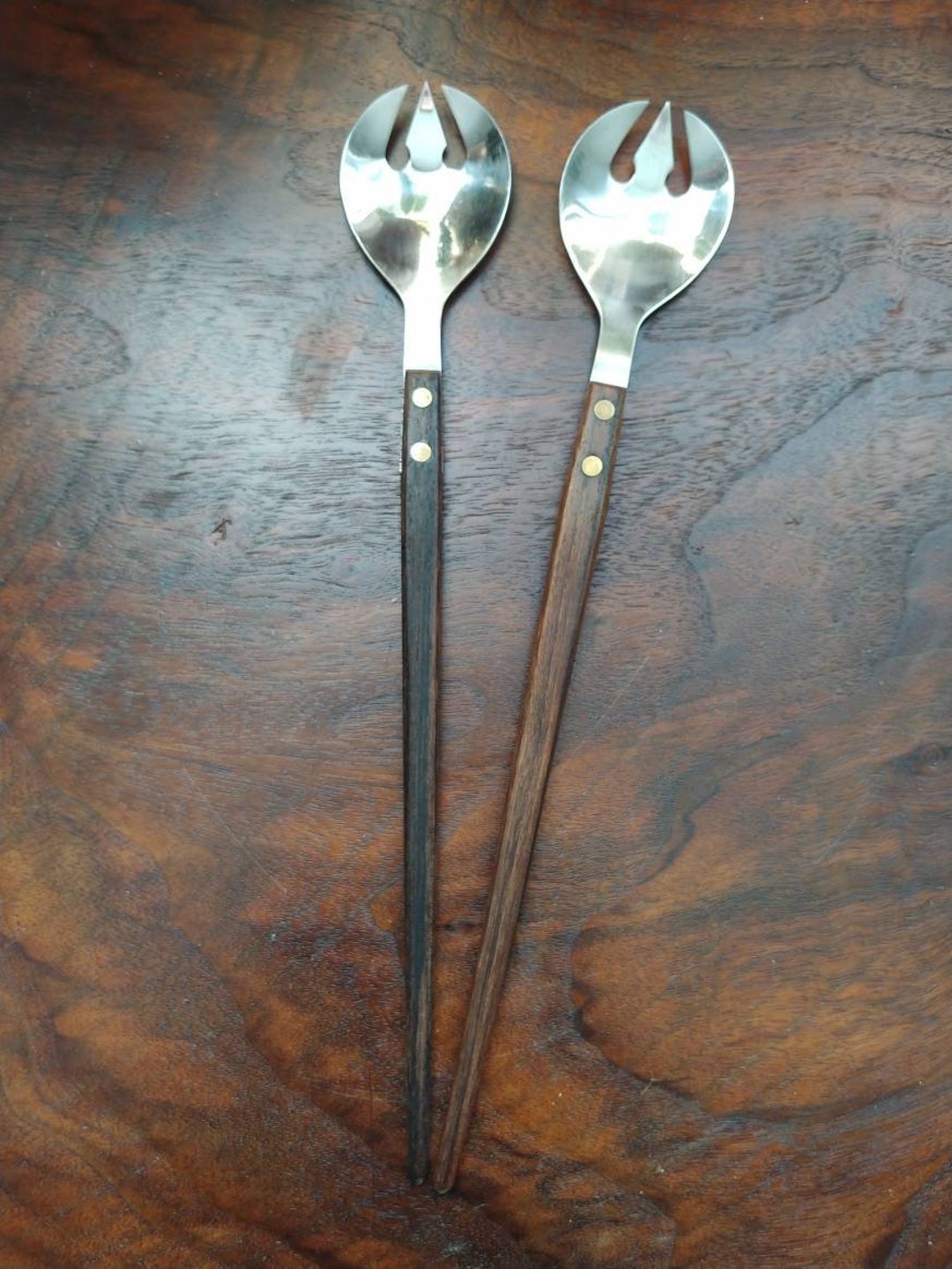 Vintage Mid Century Wood Handled Salad Tongs Serving Tongs - Etsy