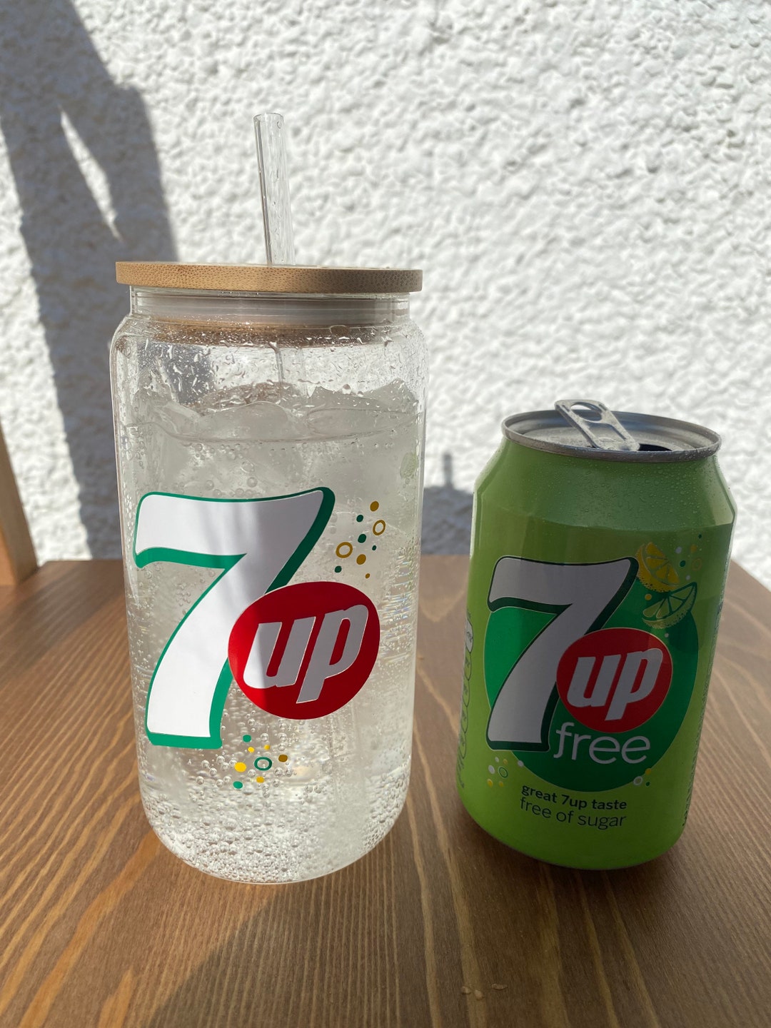 7 UP Pop Fizzy Drink Inspired Design Glass With Bamboo Lid and Straw - Etsy