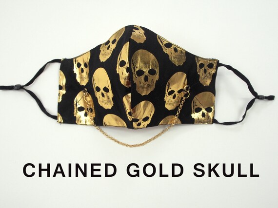 CHAIN & GOLD SKULL Mask Cotton Face Mask Gothic Gold Chain | Etsy