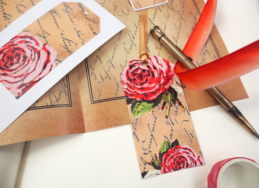 INSTANT DOWNLOAD Antique Rose/digital Gift Tags/printable Tags ...