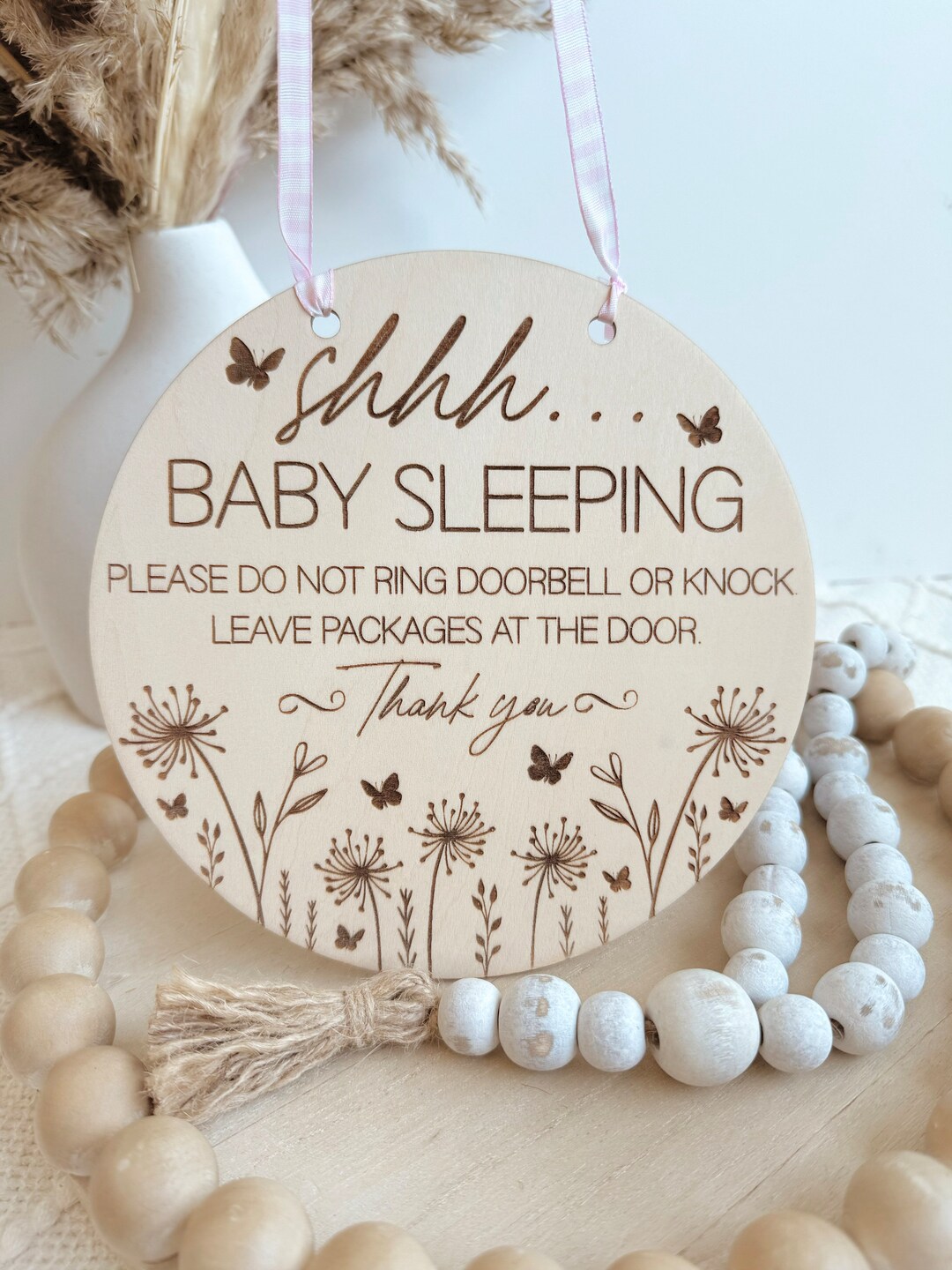 Quiet Please Nursery Sign Elegant Wooden Baby Sleep Door Hanger, Floral ...