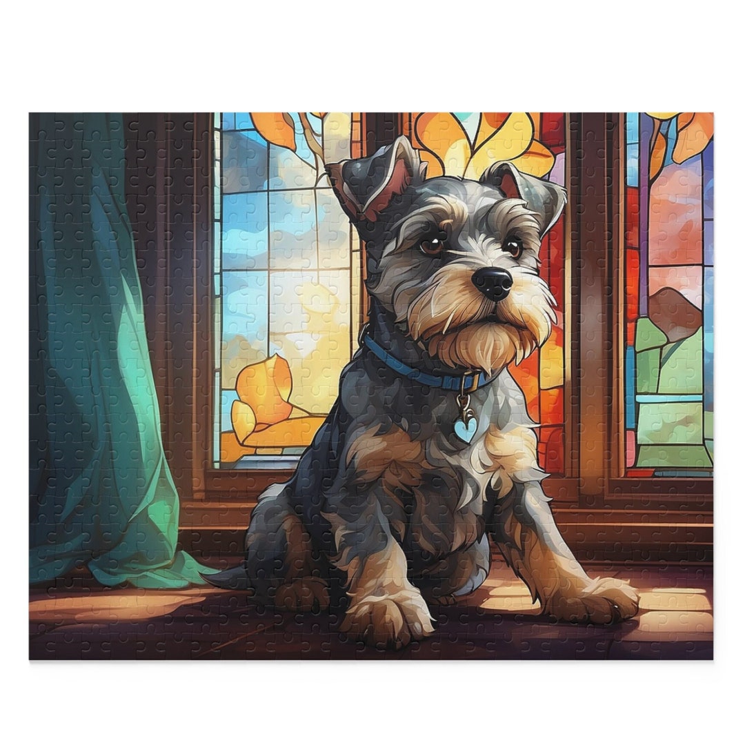 Pet Stain Glass Puzzle Set of Miniature Schnauzer in 120, 252, 500 ...
