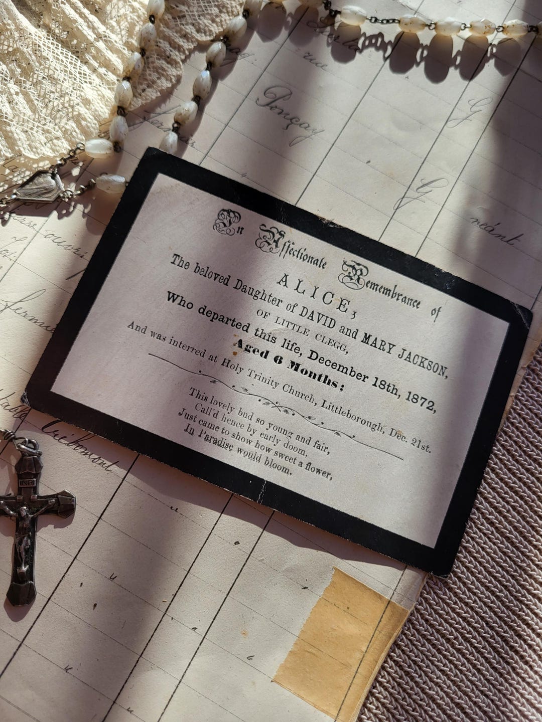 Victorian Memorial Card of Alice Jackson - Little Clegg - 6 Months Old ...