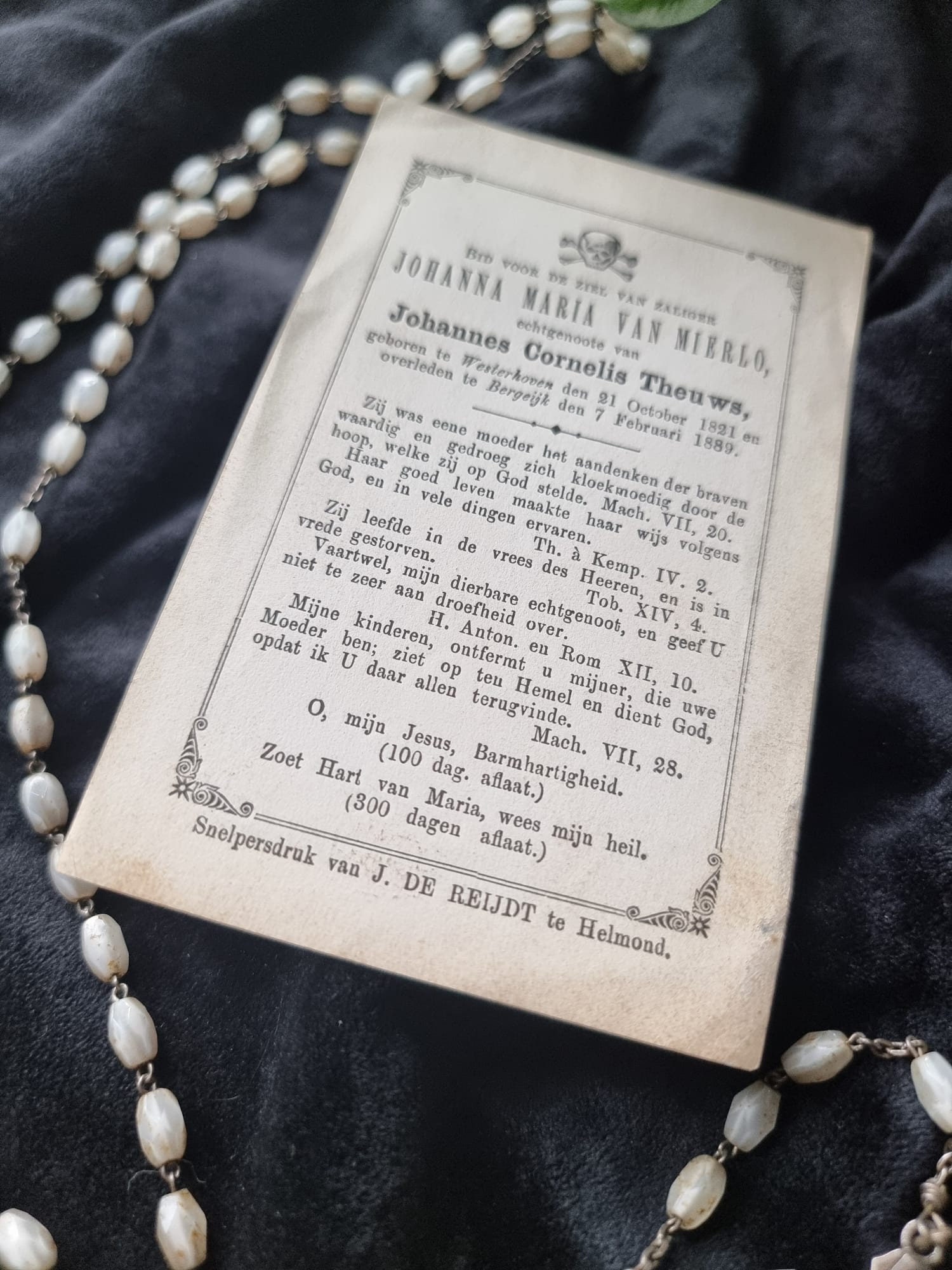 Antique Dutch Memorial Card Johanna Maria Van Mierlo RIP Died 1889 - Etsy